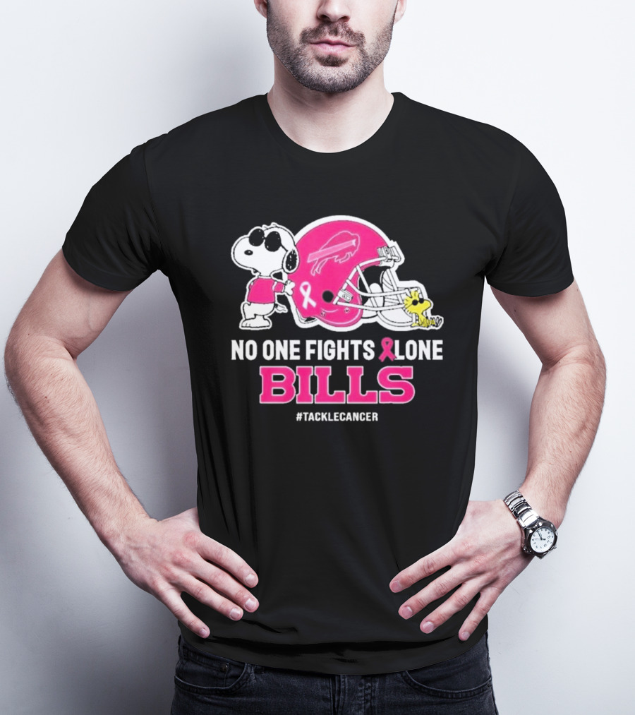 Snoopy And Woodstock No One Fights Alone Buffalo Bills #TackleCancer T-Shirt