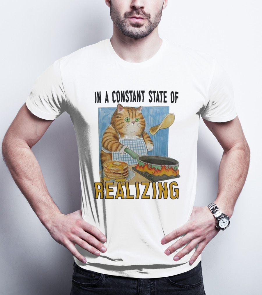 In A Constant State Of Realizing Cat Cooking Pancakes Flame Pan T-Shirt