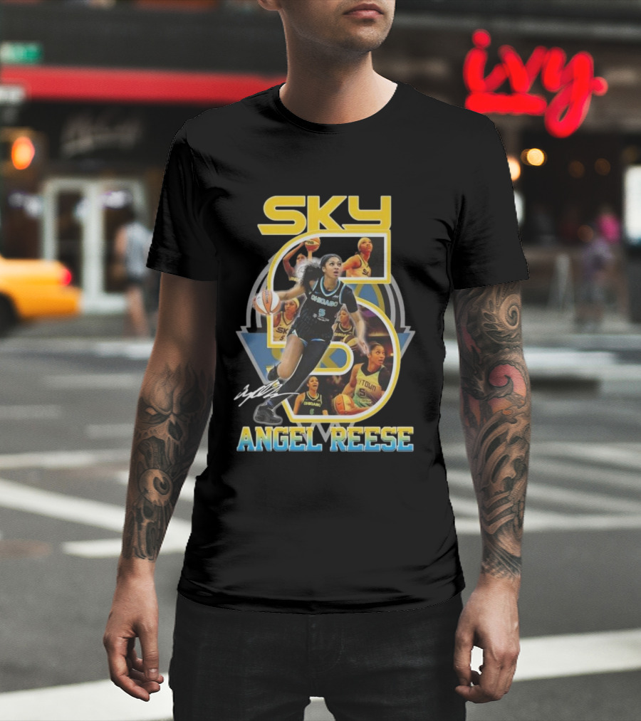 Chicago Sky Angel Reese 5 Signature WNBA T-Shirt