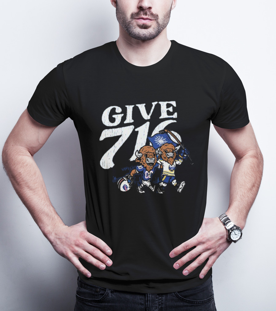 Buffalo Bills Sabres Give 716 Bison Characters Football Hockey Flag T-Shirt