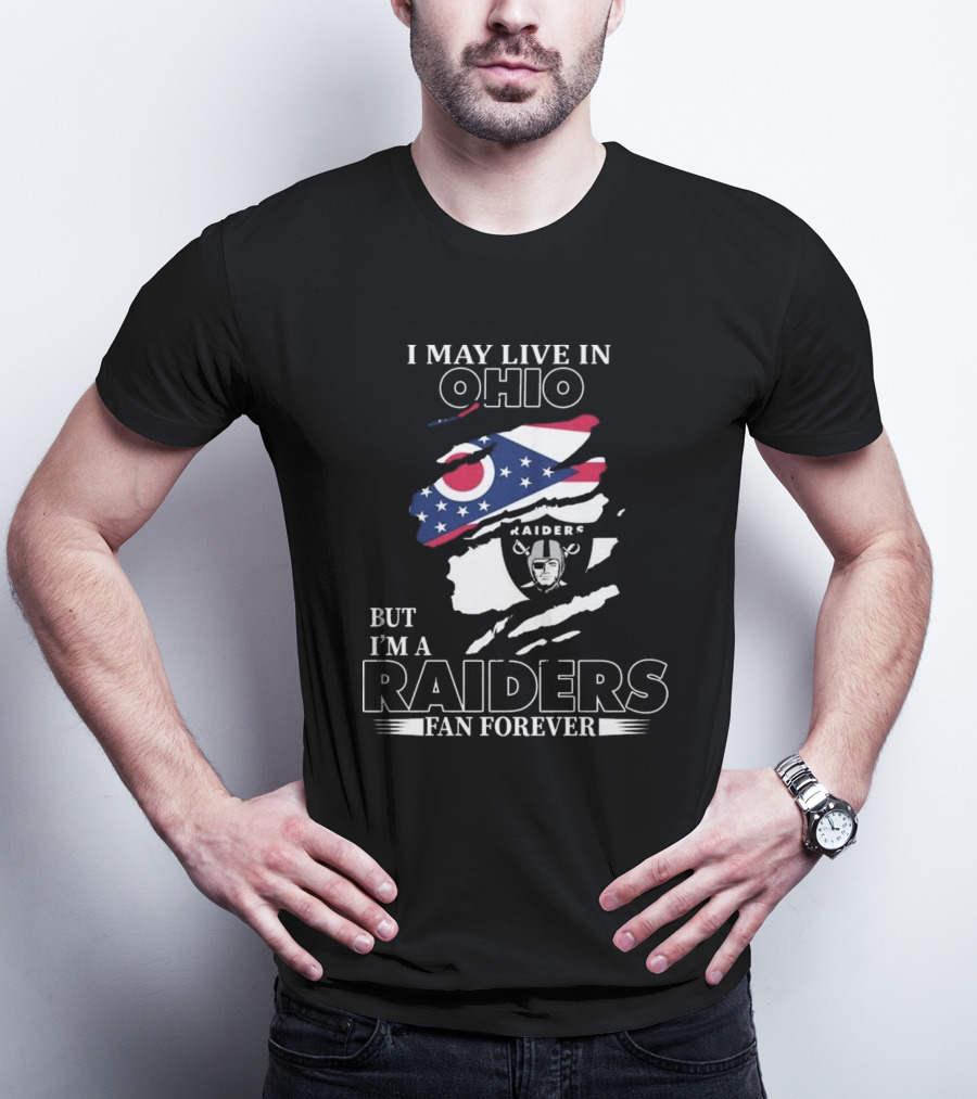 Ohio Resident Lifelong Las Vegas Raiders Fan With Ohio Flag And Raiders T-Shirt