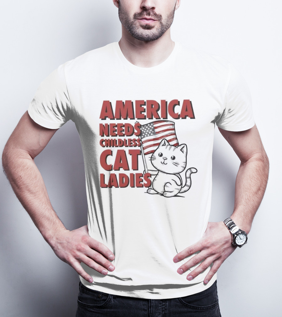 America Needs Childless Cat Ladies Cat With American Flag T-Shirt