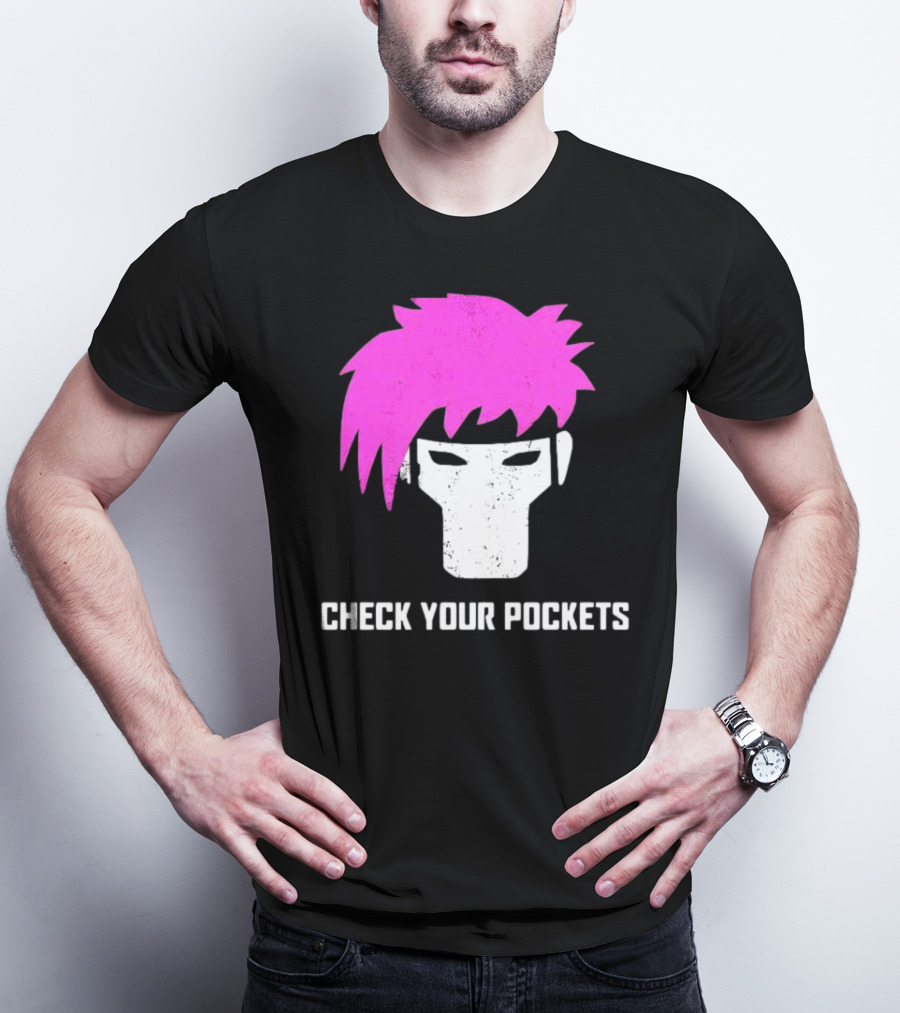 Check Your Pockets Pink Hair Masked Face T-Shirt