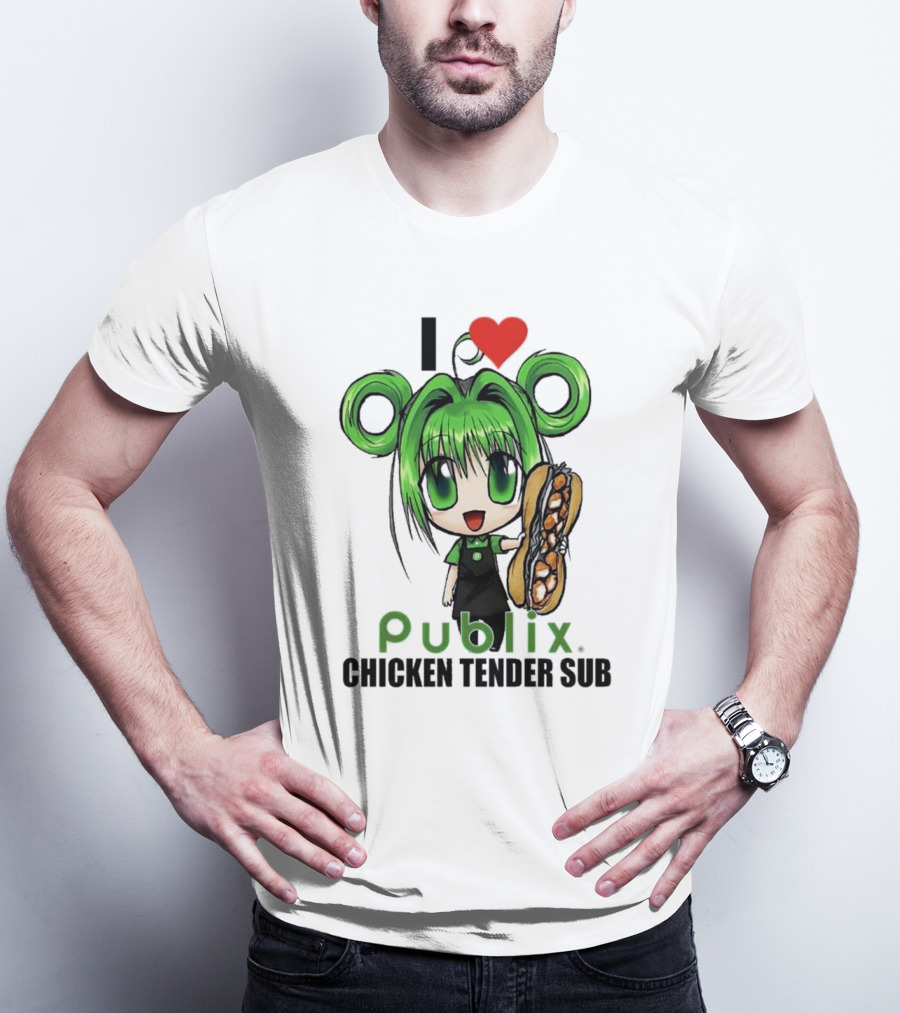 I Love Publix Chicken Tender Sub Anime Character With Green Hair And Big Sandwich T-Shirt