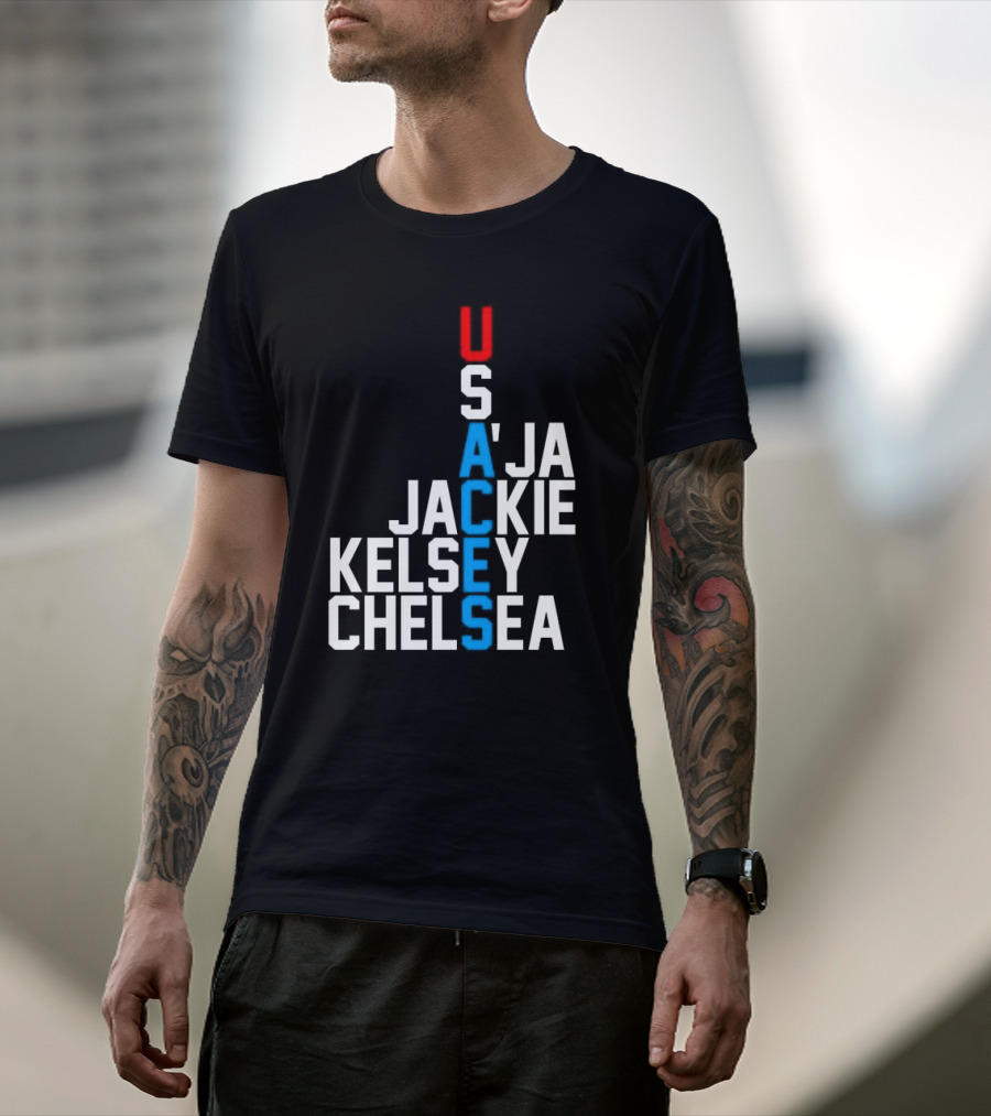 Usaces A’ja Jackie Kelsey Chelsea Team Names Vertical Arrangement T-Shirt