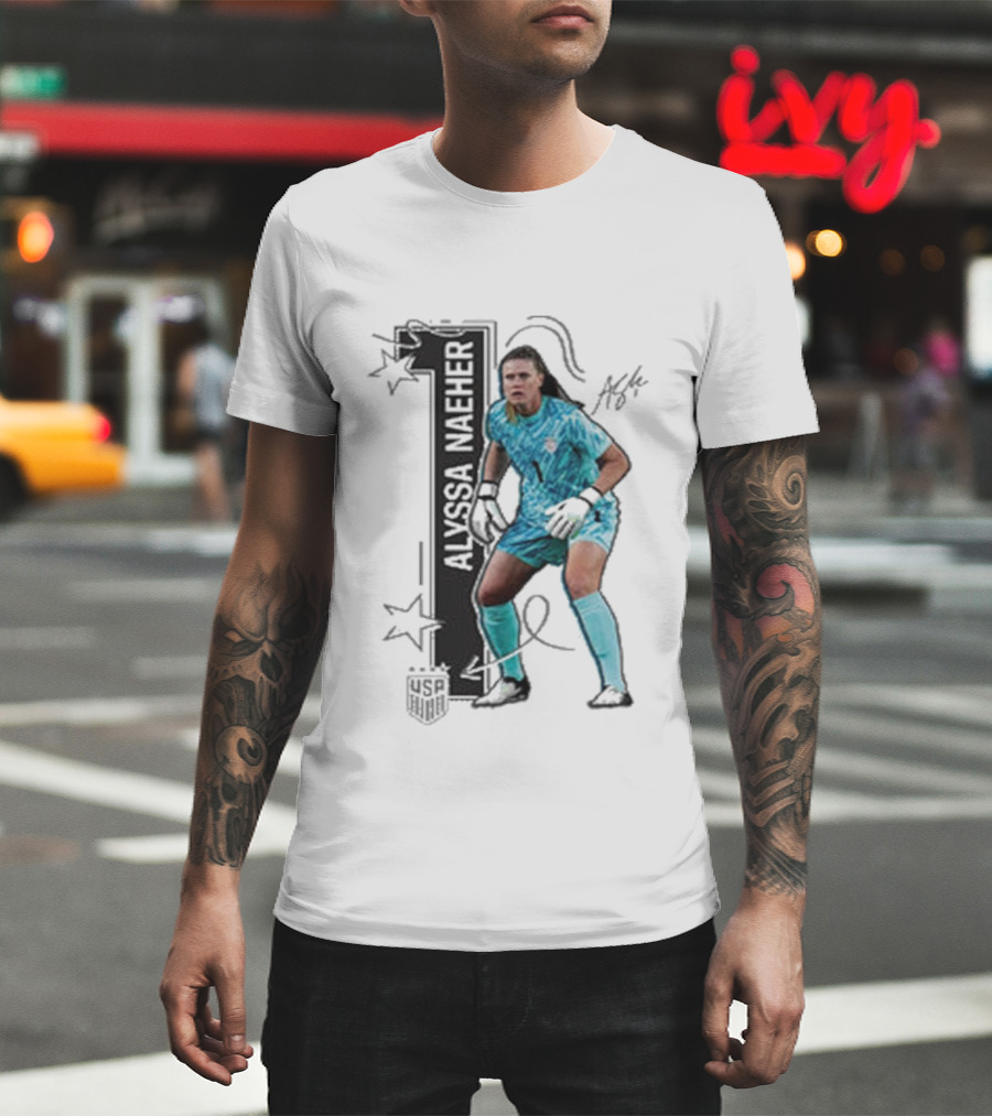USWNT Alyssa Naeher Number One Star Keeper Signature T-Shirt