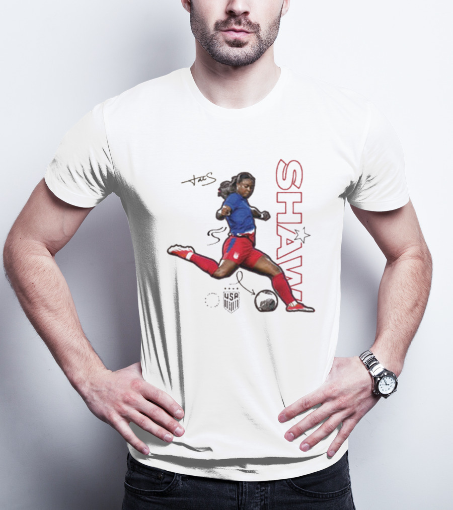 USWNT Jaedyn Shaw Signature Red And Blue Action Pose With Star T-Shirt