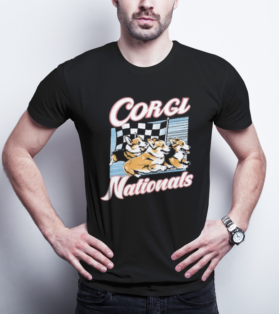 Corgi Nationals Racing Dogs With Checkered Flag T-Shirt