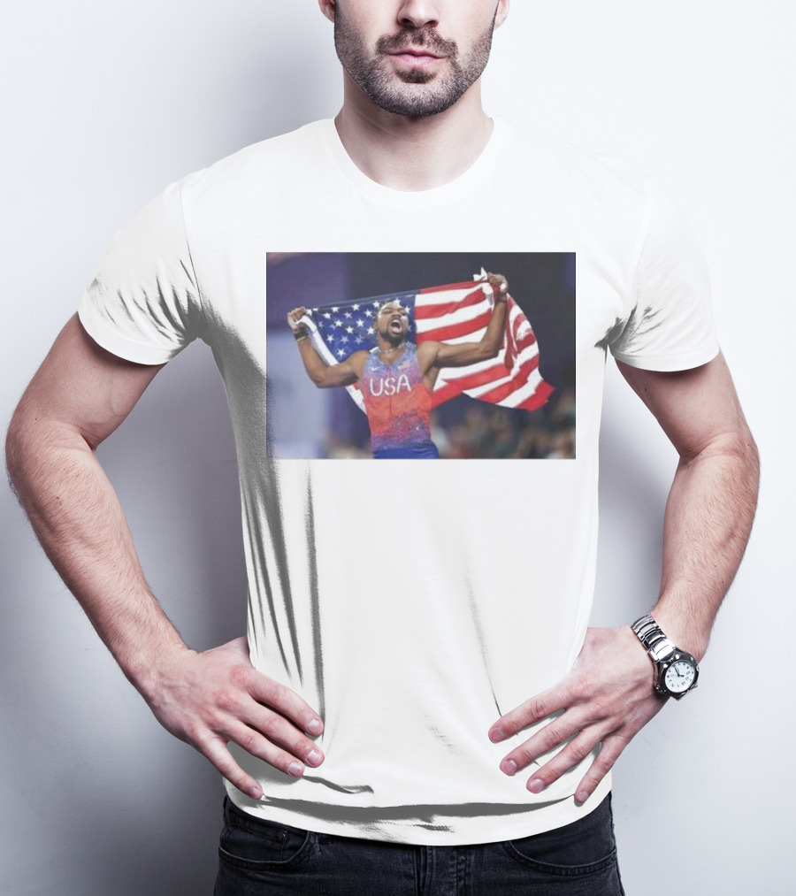 USA Track Champion Noah Lyles Celebrates 100M Victory Paris Olympics T-Shirt