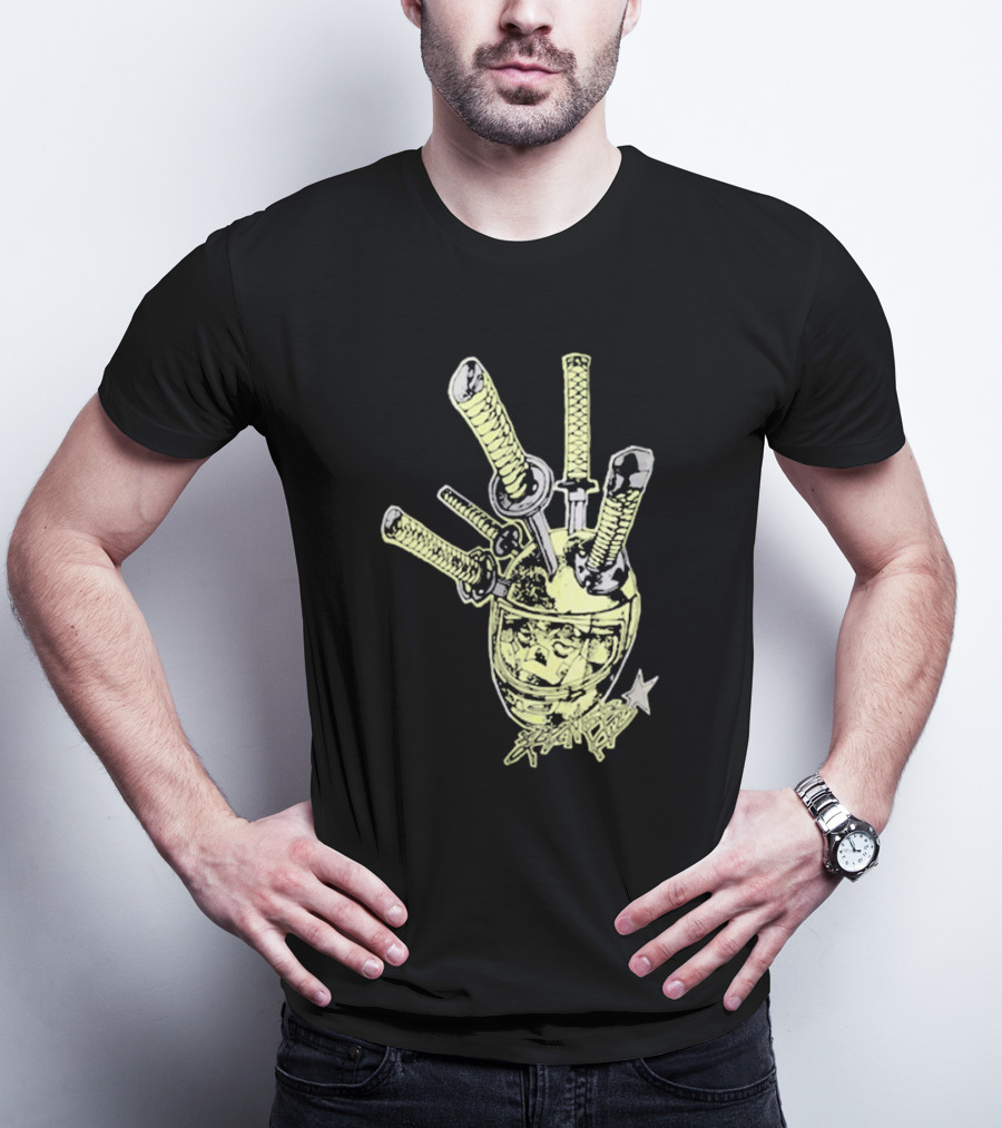 Oremob Katana Helmet Graphic With Star And Japanese Characters T-Shirt