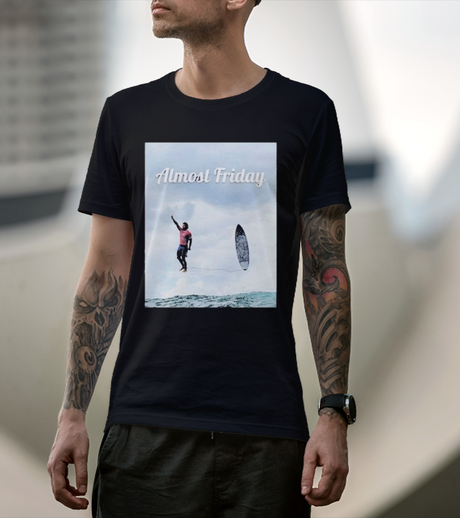Almost Friday Surfer In The Sky With Ocean Waves T-Shirt