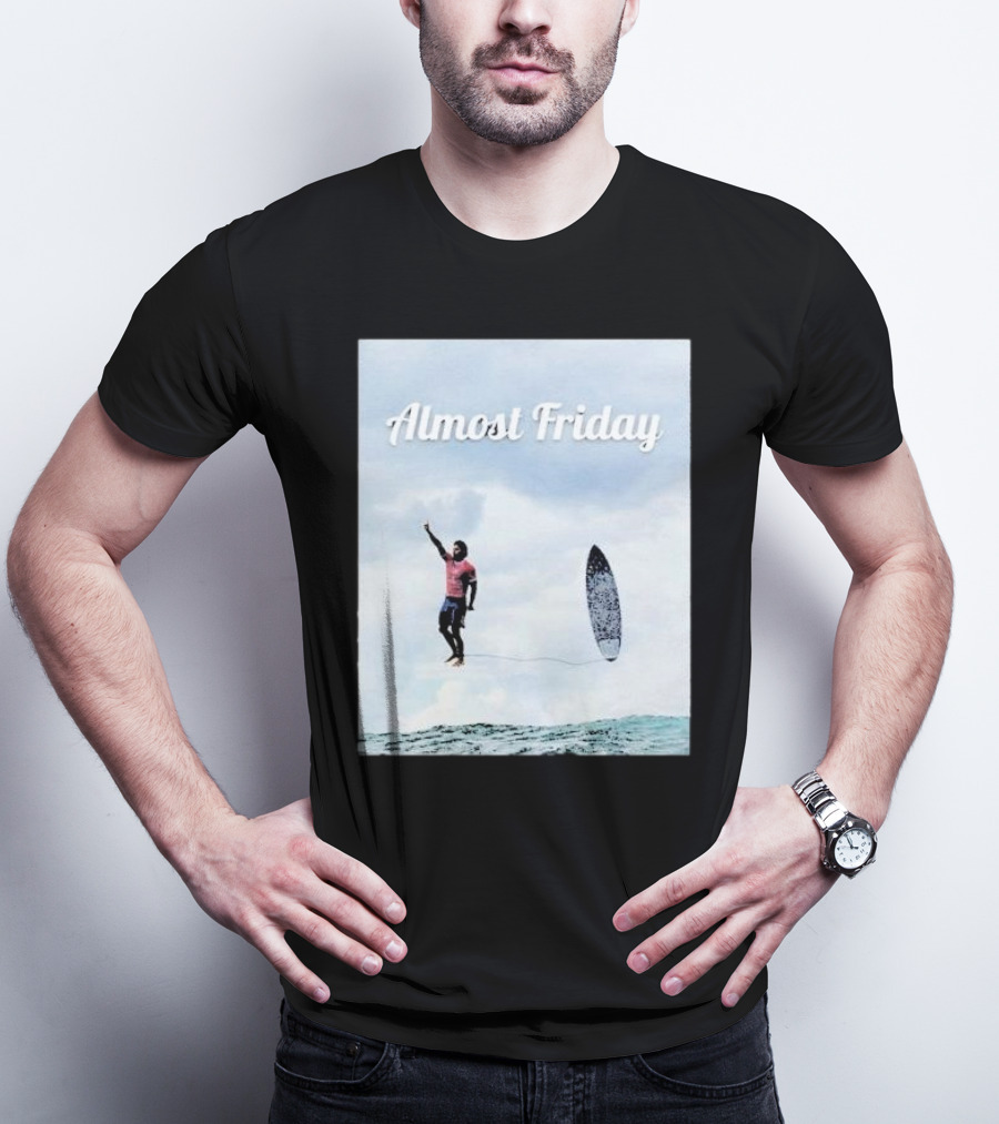 Almost Friday Surfer In The Sky With Ocean Waves T-Shirt