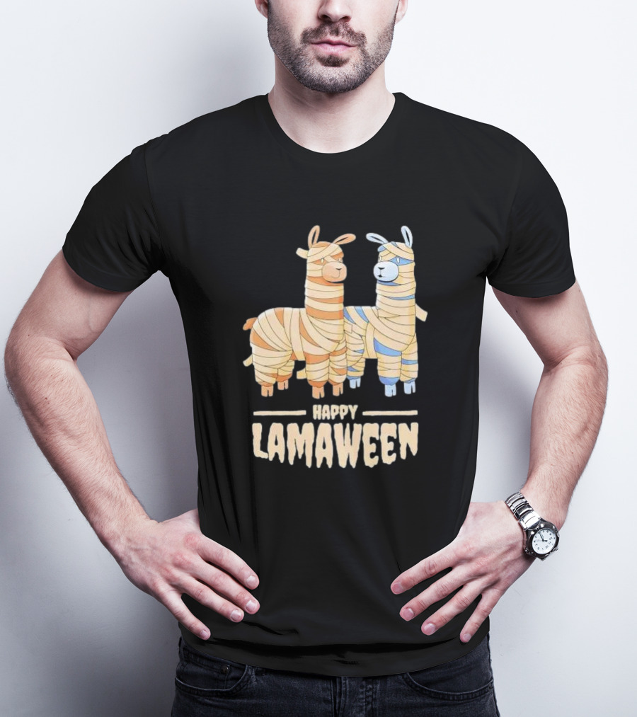 Happy Lamaween Funny Llama Halloween Mummies T-Shirt