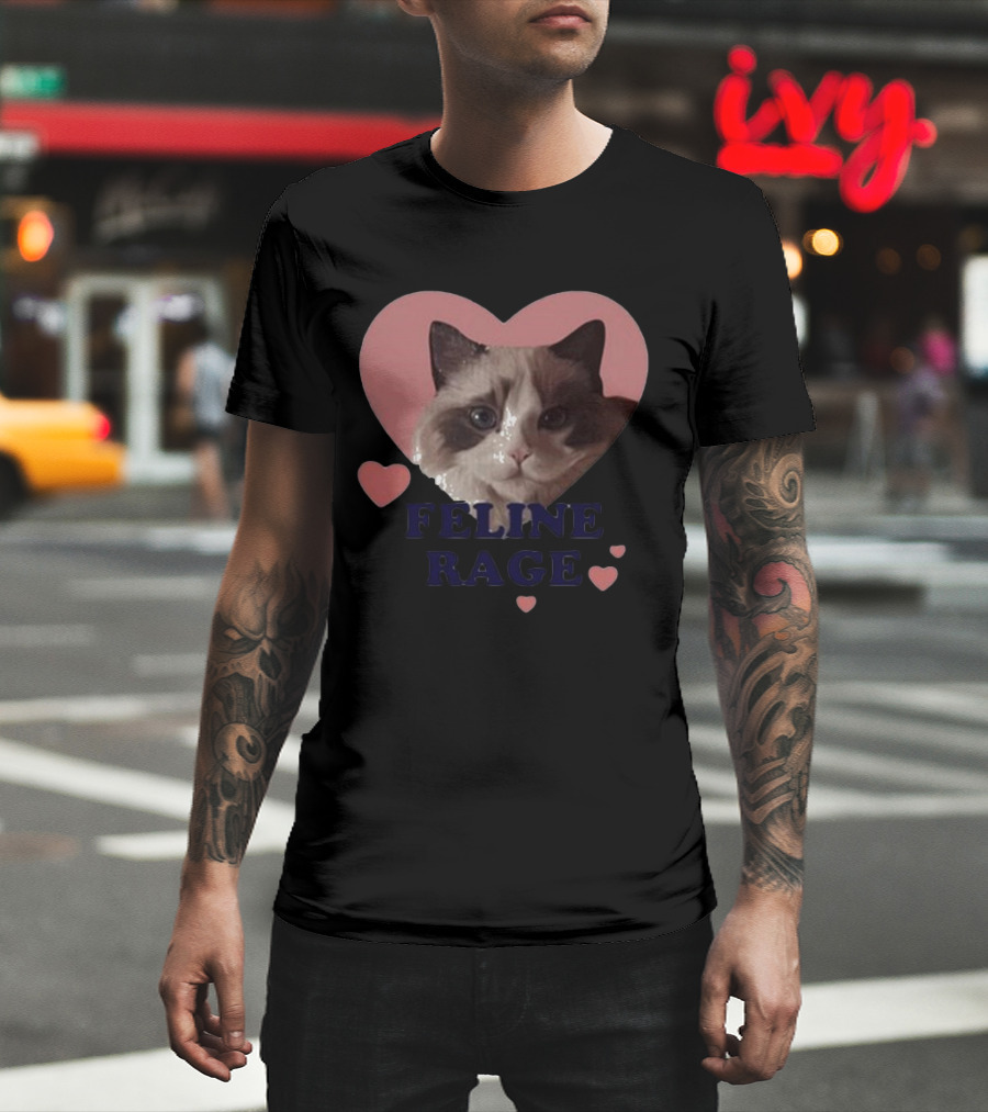 Feline Rage Cat Heart Face T-Shirt