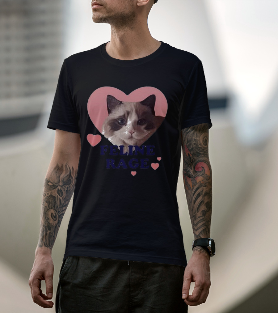 Feline Rage Cat Heart Face T-Shirt