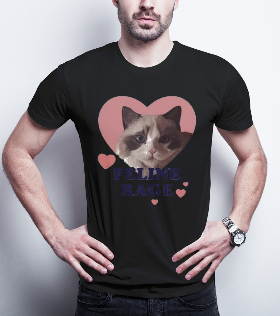 Feline Rage Cat Heart Face T-Shirt