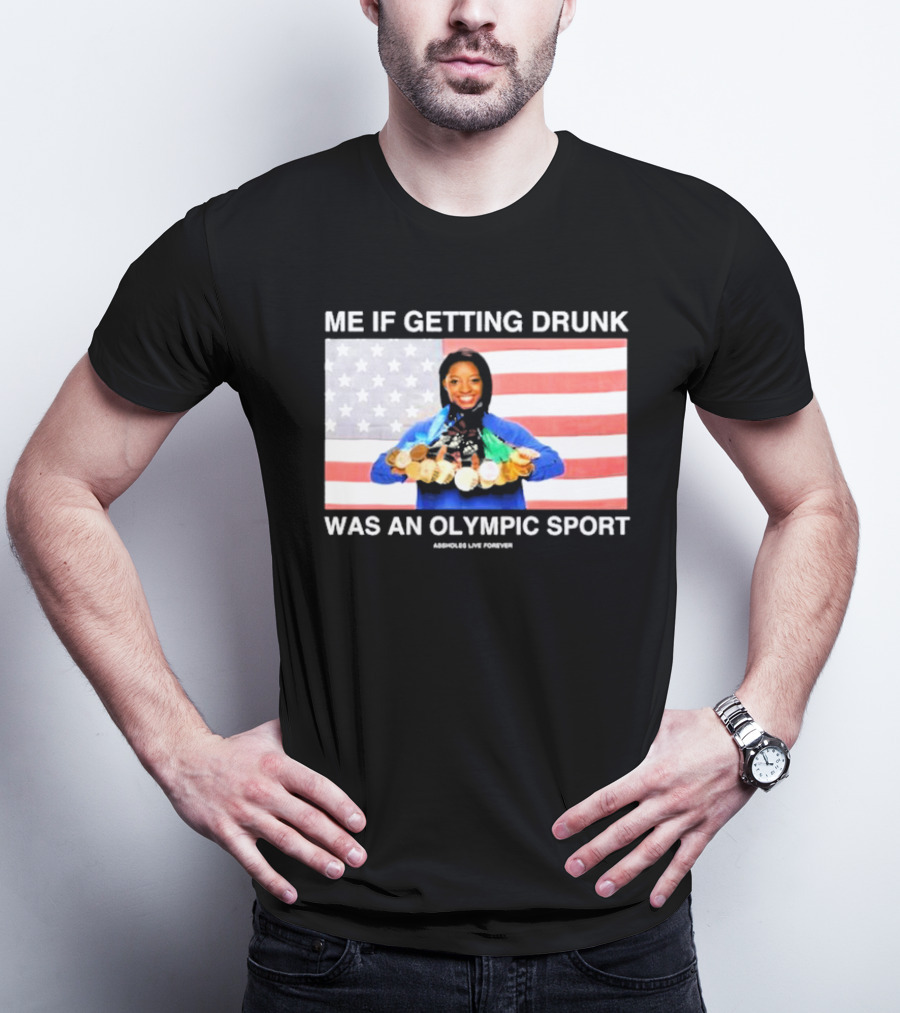 Me If Getting Drunk Was An Olympic Sport Medals American Flag Aesthetics T-Shirt
