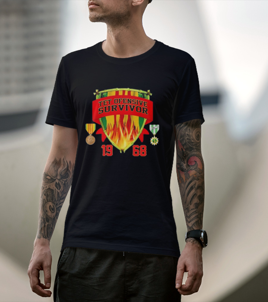Tet Offensive Survivor 1968 Fire Shield Medals T-Shirt