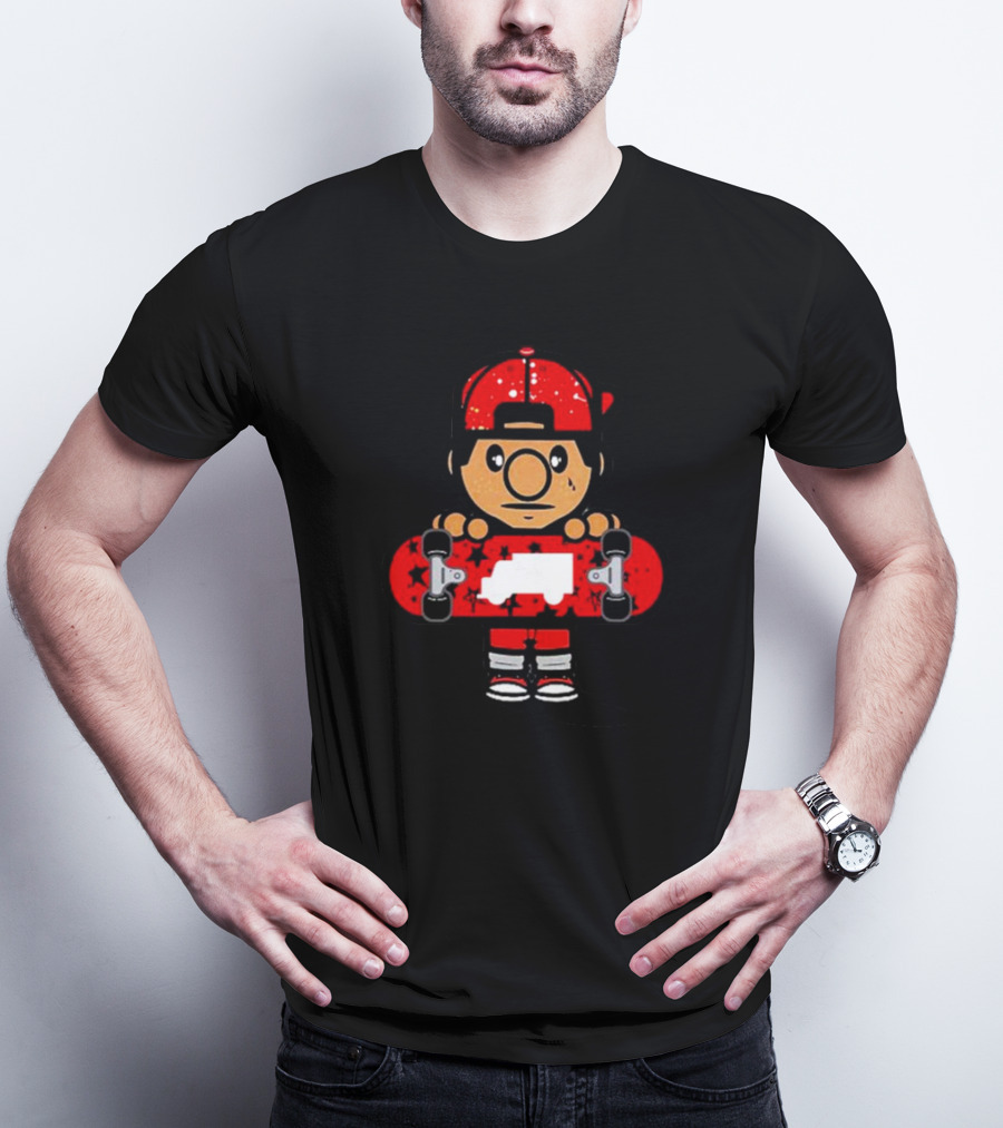 Trukfit Skate Cartoon Character With Red Skateboard And Cap T-Shirt