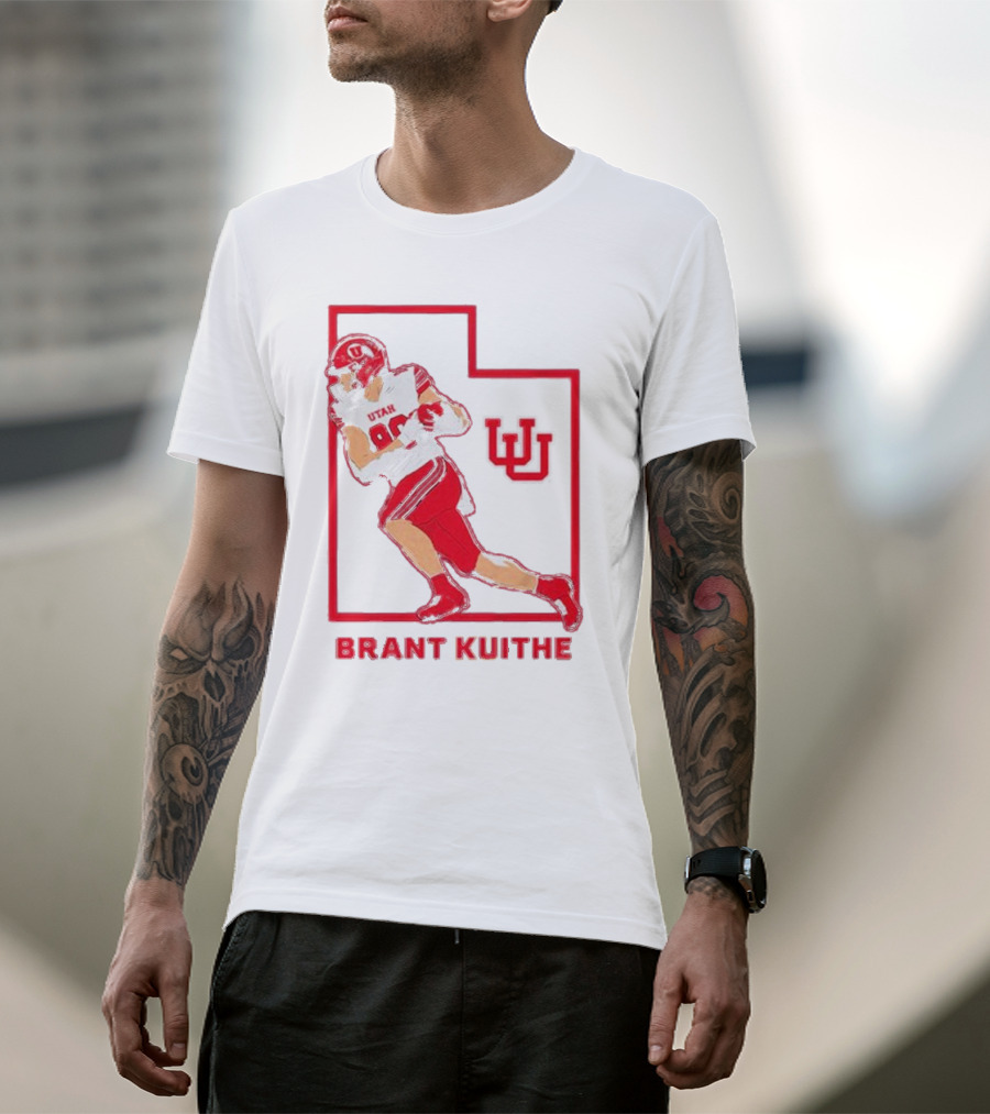 Utah Football Brant Kuithe 80 Red Uniform State Outline UU T-Shirt