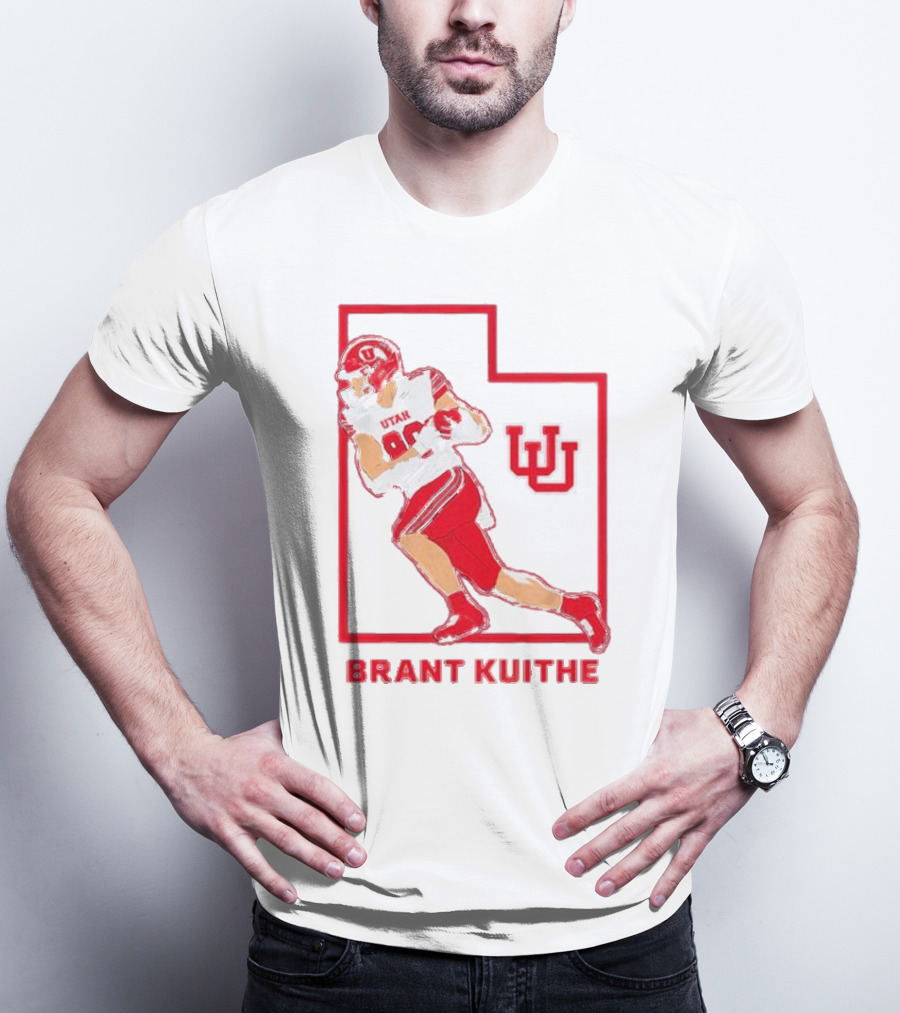 Utah Football Brant Kuithe 80 Red Uniform State Outline UU T-Shirt