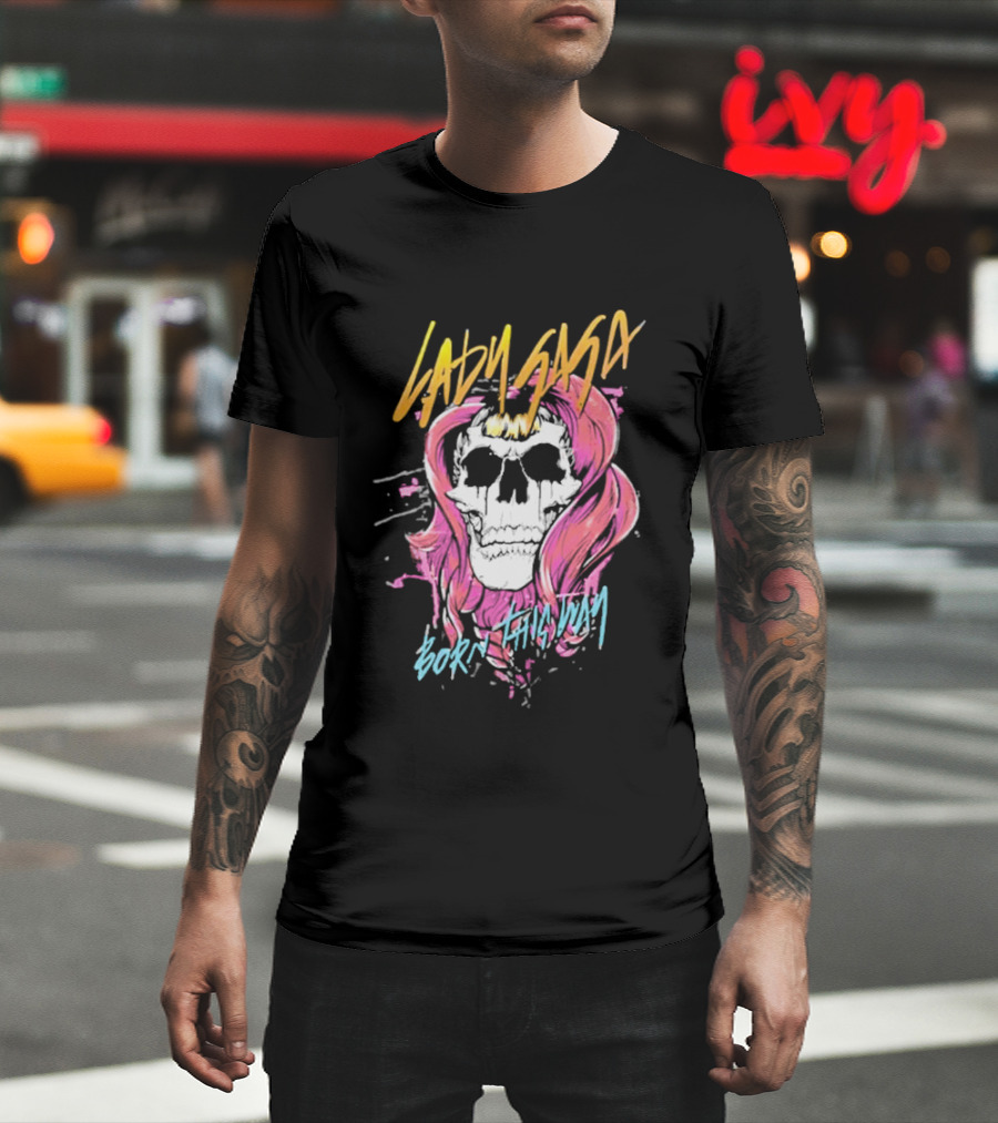 Lady Gaga Born This Way Skull Pink Hair T-Shirt