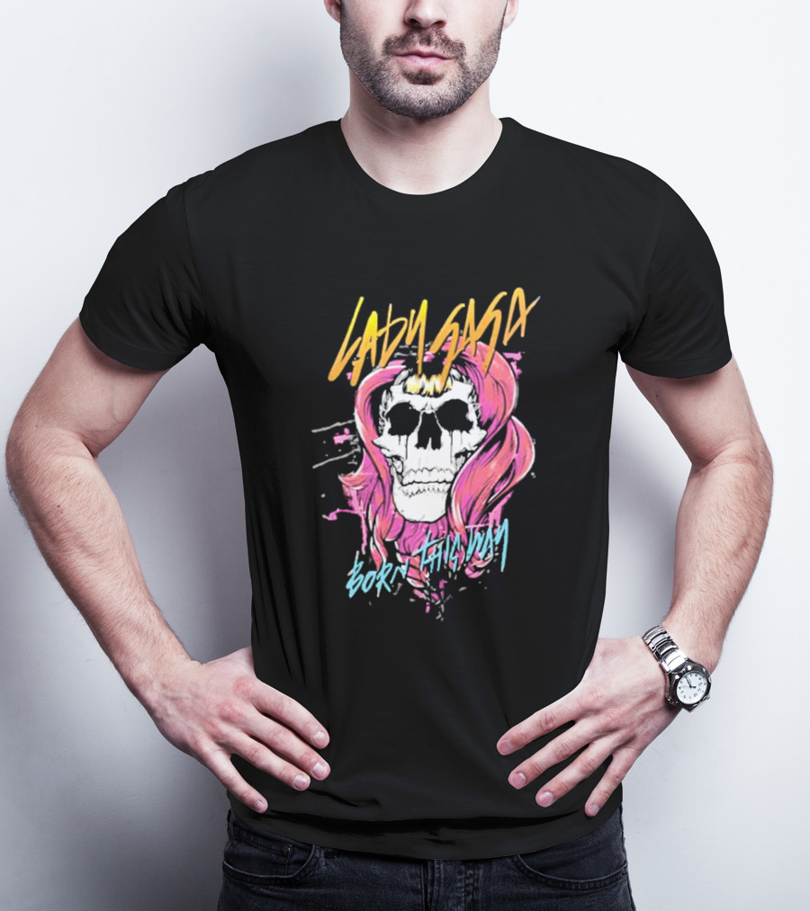 Lady Gaga Born This Way Skull Pink Hair T-Shirt