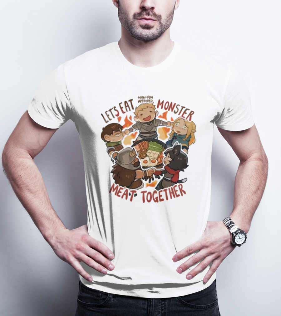 Let’s Eat Monster Meat Together Non-FDA Approved Dungeon Meshi Characters Enjoying Feast T-Shirt