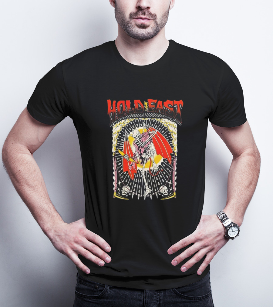 HOLD FAST Skeleton With Red Wings And Halo Rock Band T-Shirt