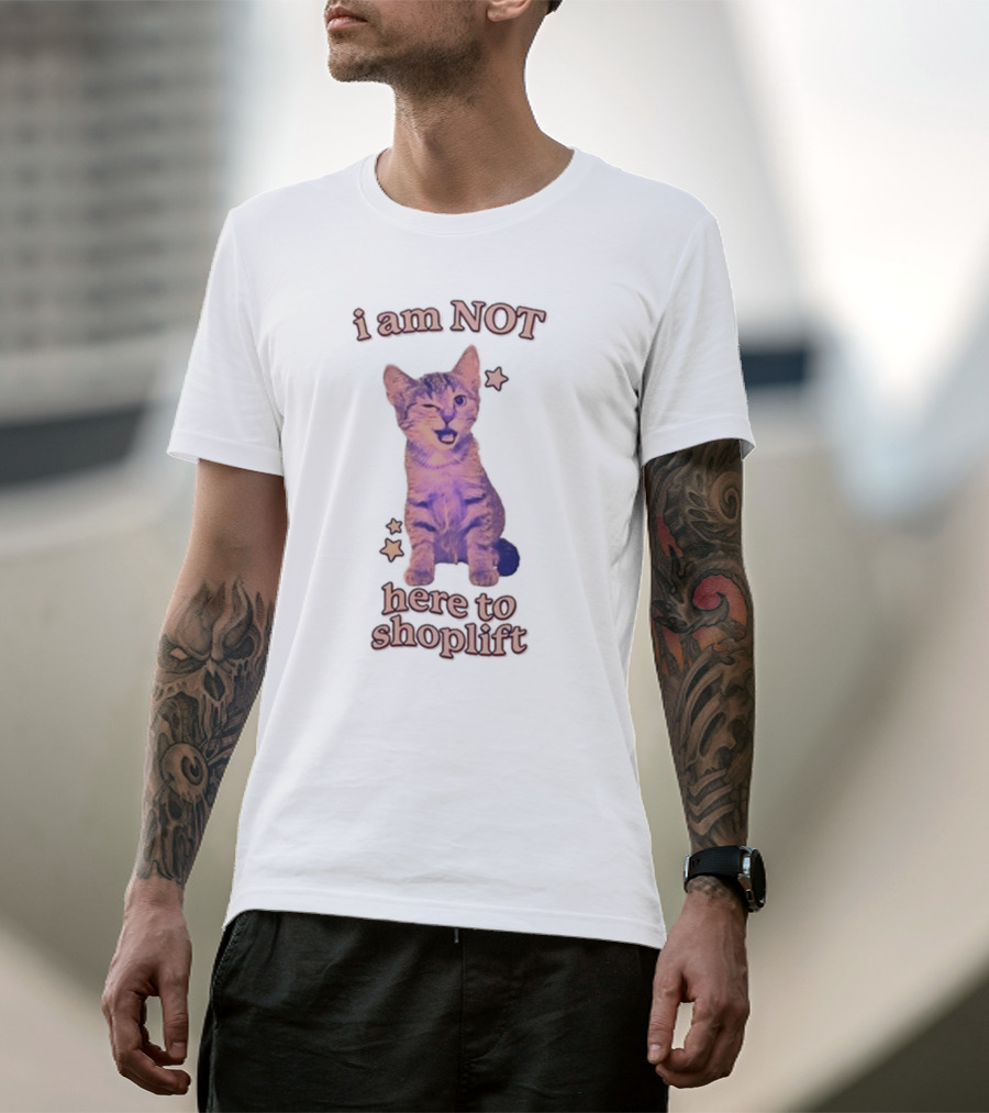 Gotfunny I Am Not Here To Shoplift Winking Cat With Stars T-Shirt