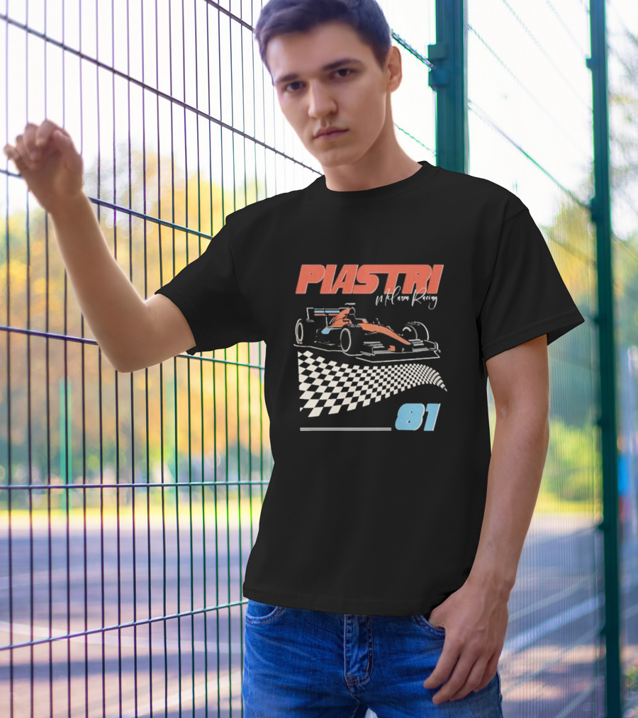 Piastri McLaren Racing Retro 81 Racing Car Checkerboard T-Shirt