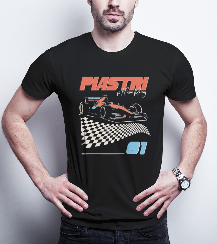 Piastri McLaren Racing Retro 81 Racing Car Checkerboard T-Shirt