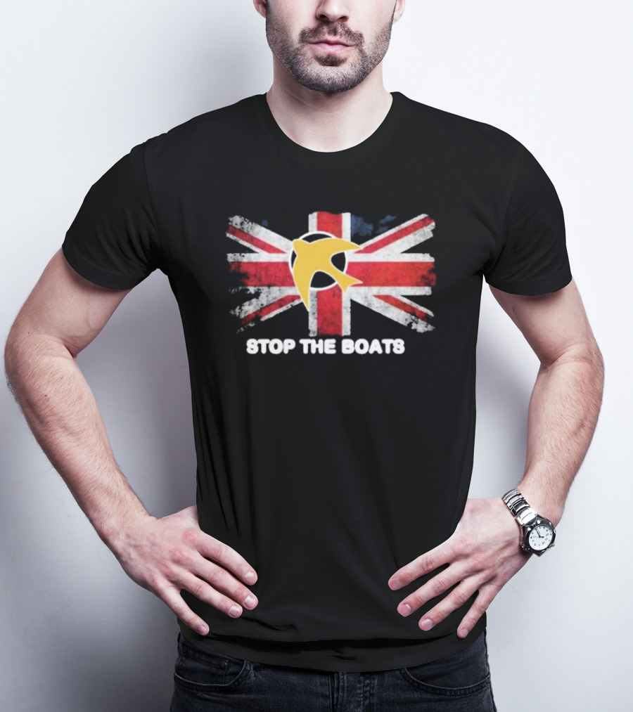 Stop The Boats Ash Smith Union Jack Bird T-Shirt