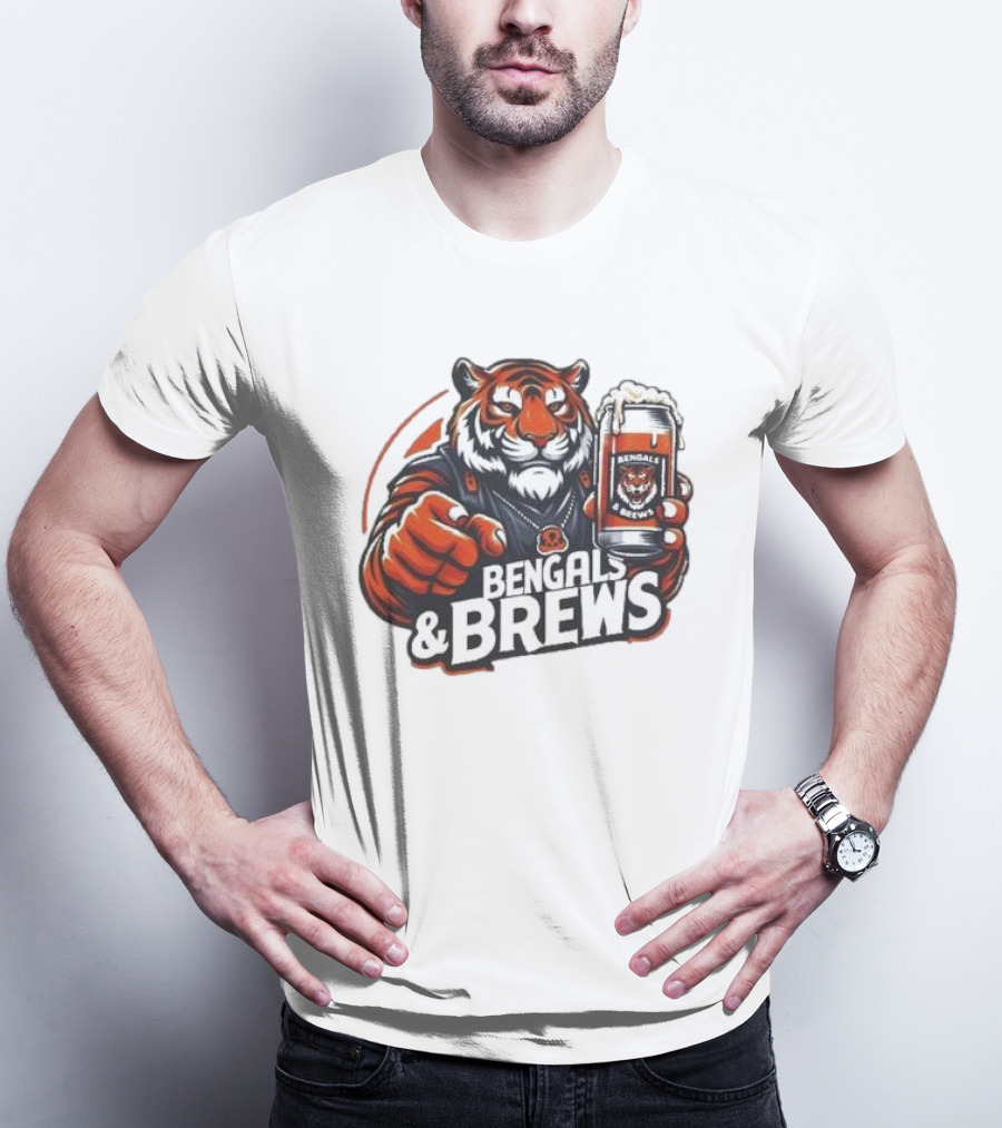 Bengals And Brews Tiger Beer Mug Football Fan T-Shirt