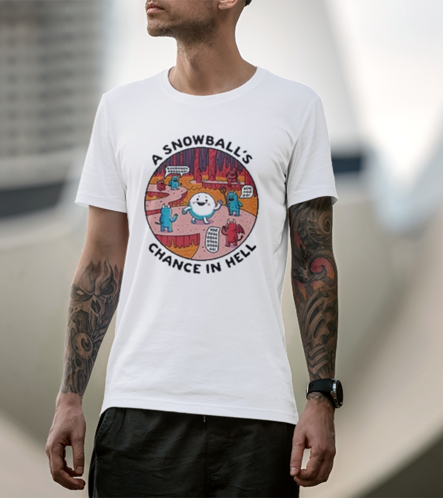 A Snowball’s Chance In Hell Blue And Red Demon Cartoon Scene T-Shirt