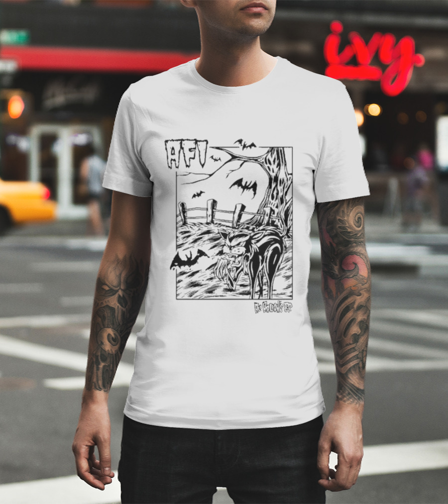 AFI All Hallows Black Cat And Bats In Spooky Landscape T-Shirt