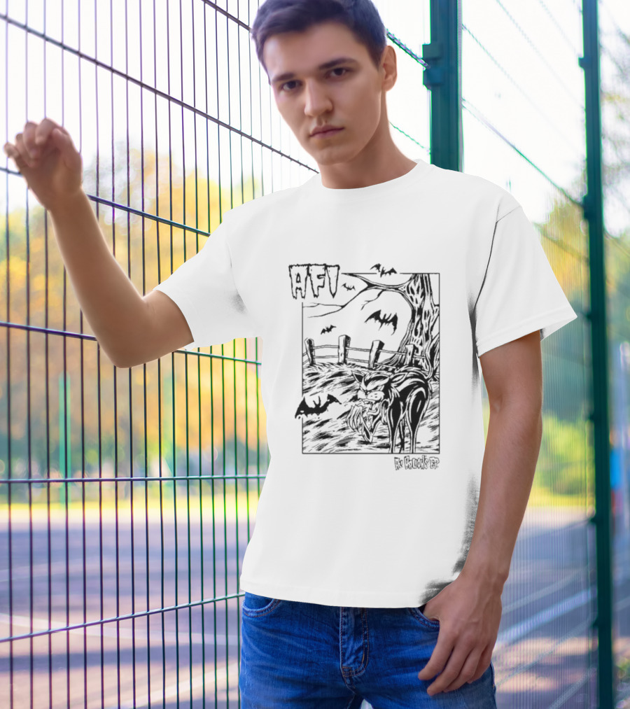AFI All Hallows Black Cat And Bats In Spooky Landscape T-Shirt