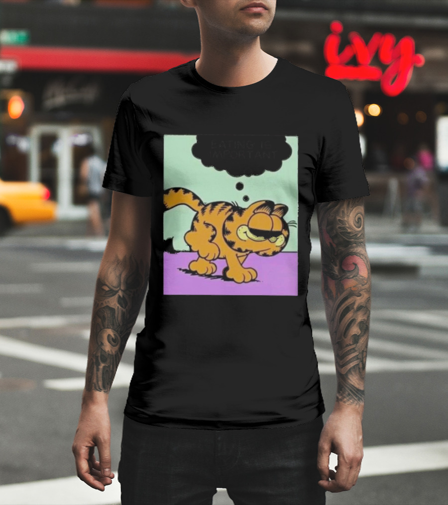 Garfield Eating Is Important Cartoon Character Comic Strip Image T-Shirt