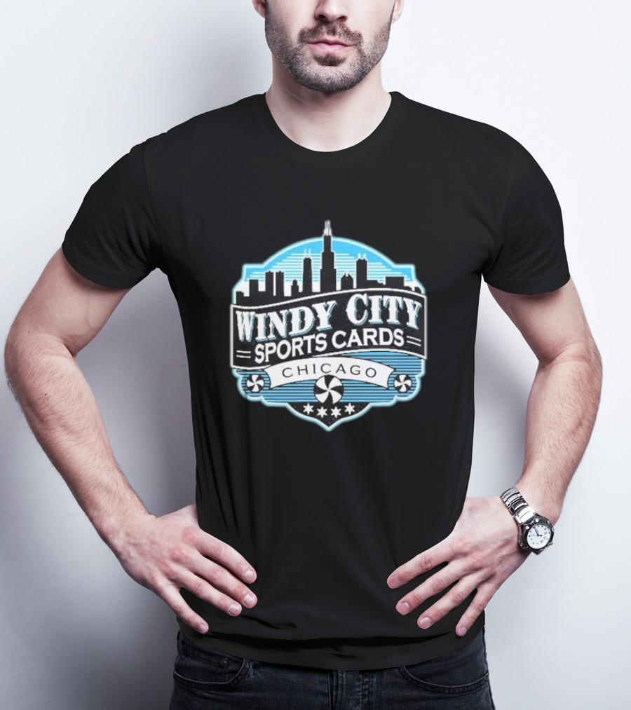 Windy City Sports Cards Chicago Skyline Badge T-Shirt