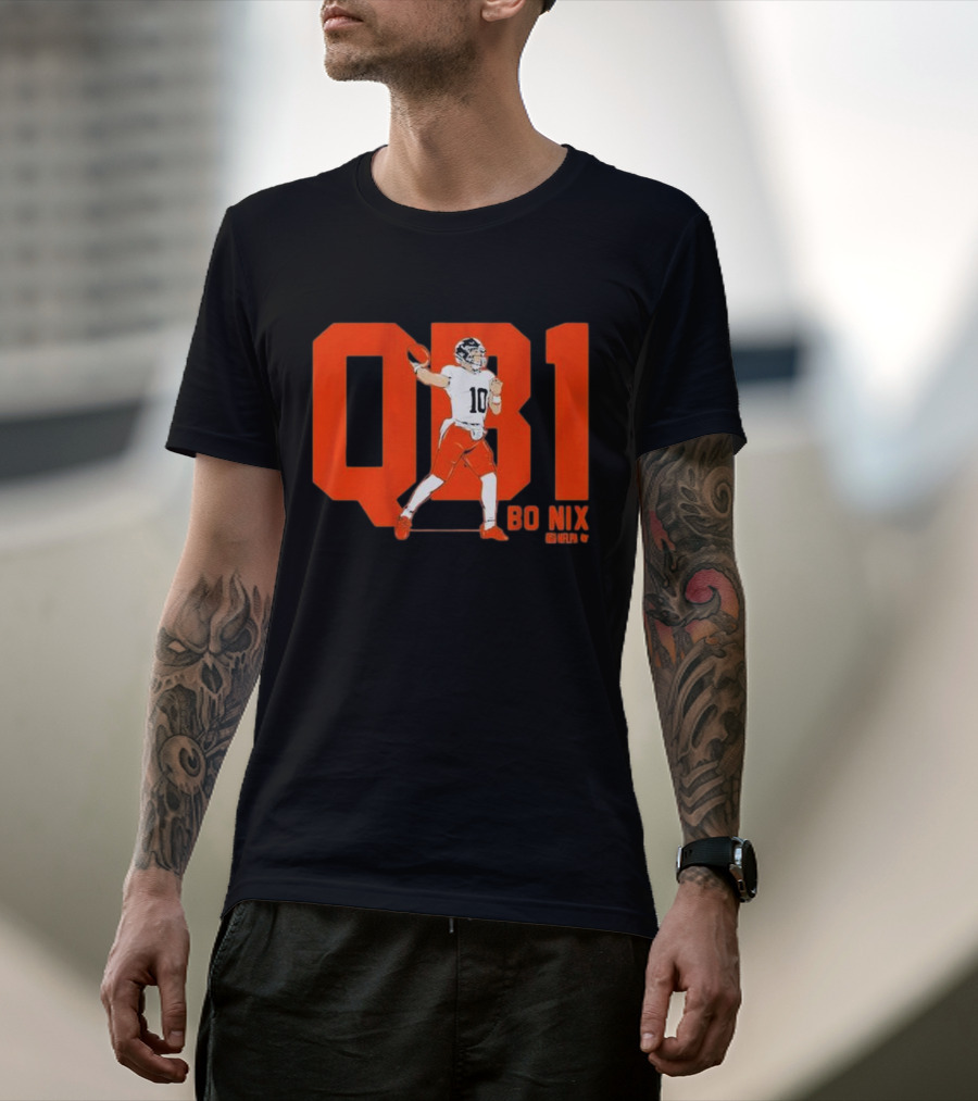 Bo Nix QB1 NFL Denver Broncos Football T-Shirt