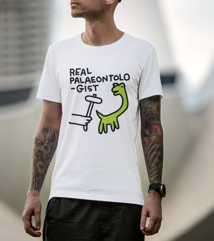 Real Palaeontologist Dinosaur Hammer Green Hand Drawing T-Shirt