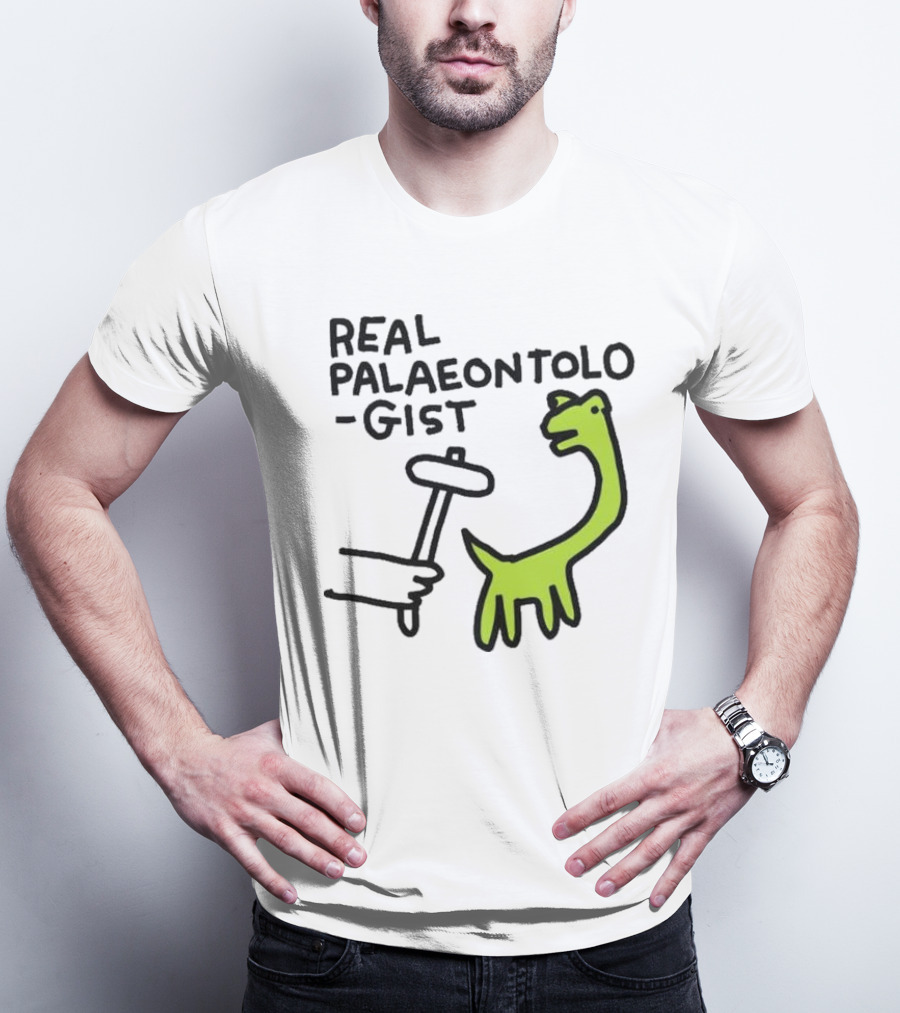 Real Palaeontologist Dinosaur Hammer Green Hand Drawing T-Shirt