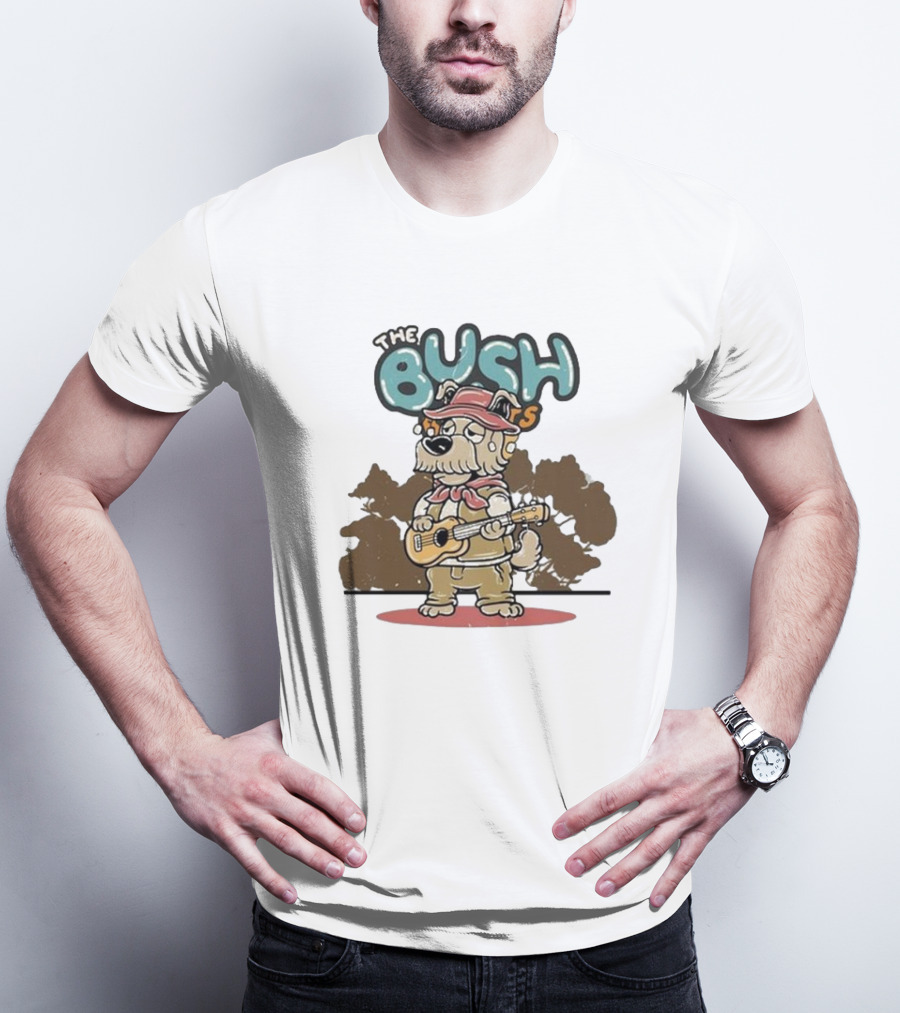 The Bush Bandits Kelpie Dog Wearing Cork Hat And Playing Guitar T-Shirt