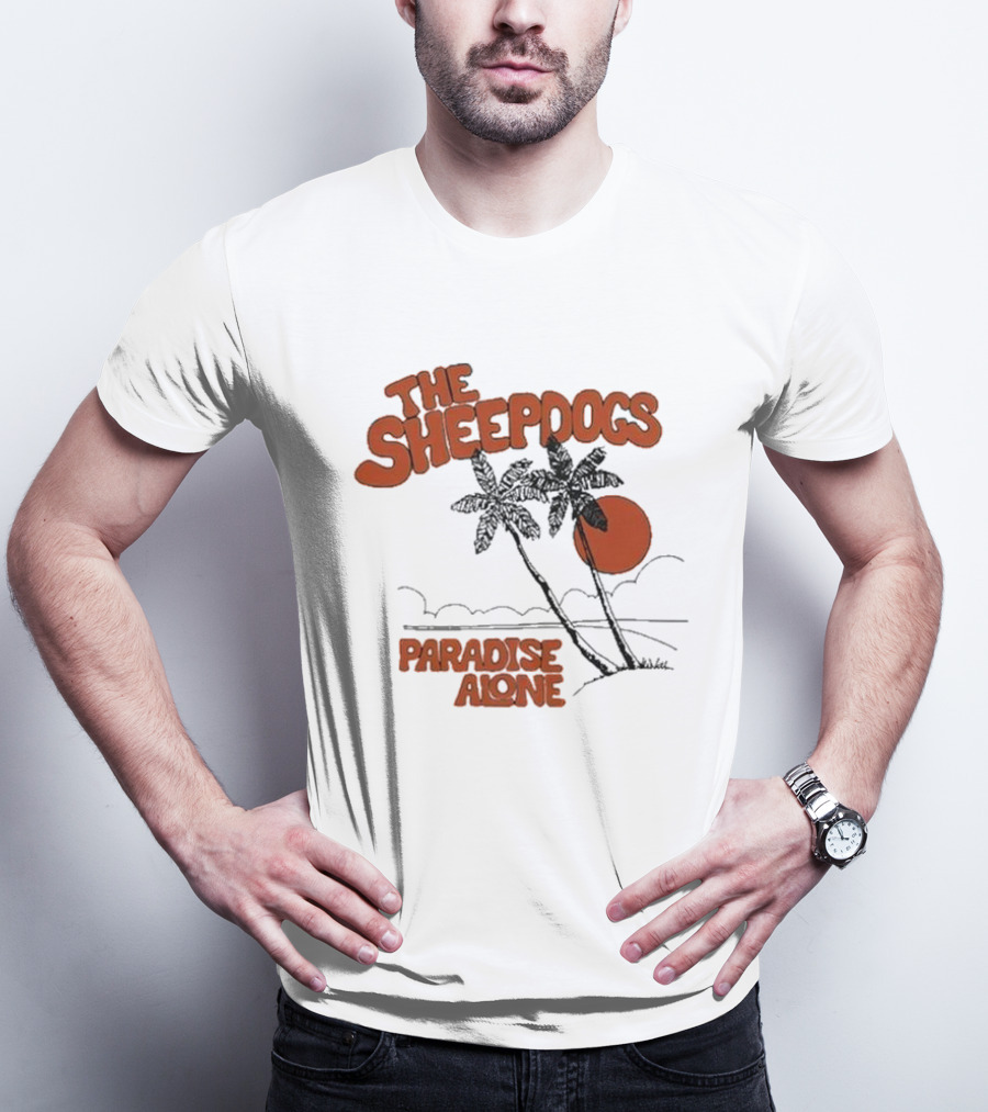 The Sheepdogs Paradise Alone Yellow Sunset Tropical Palms T-Shirt
