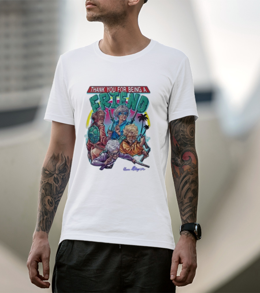 Thank You For Being A Friend Ninja Parody Music Vintage Style Characters T-Shirt