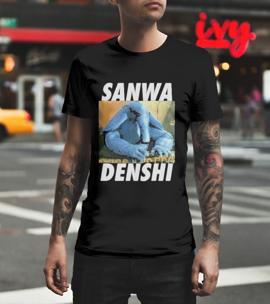 SANWA DENSHI Blue Elephant Playing Keyboards T-Shirt
