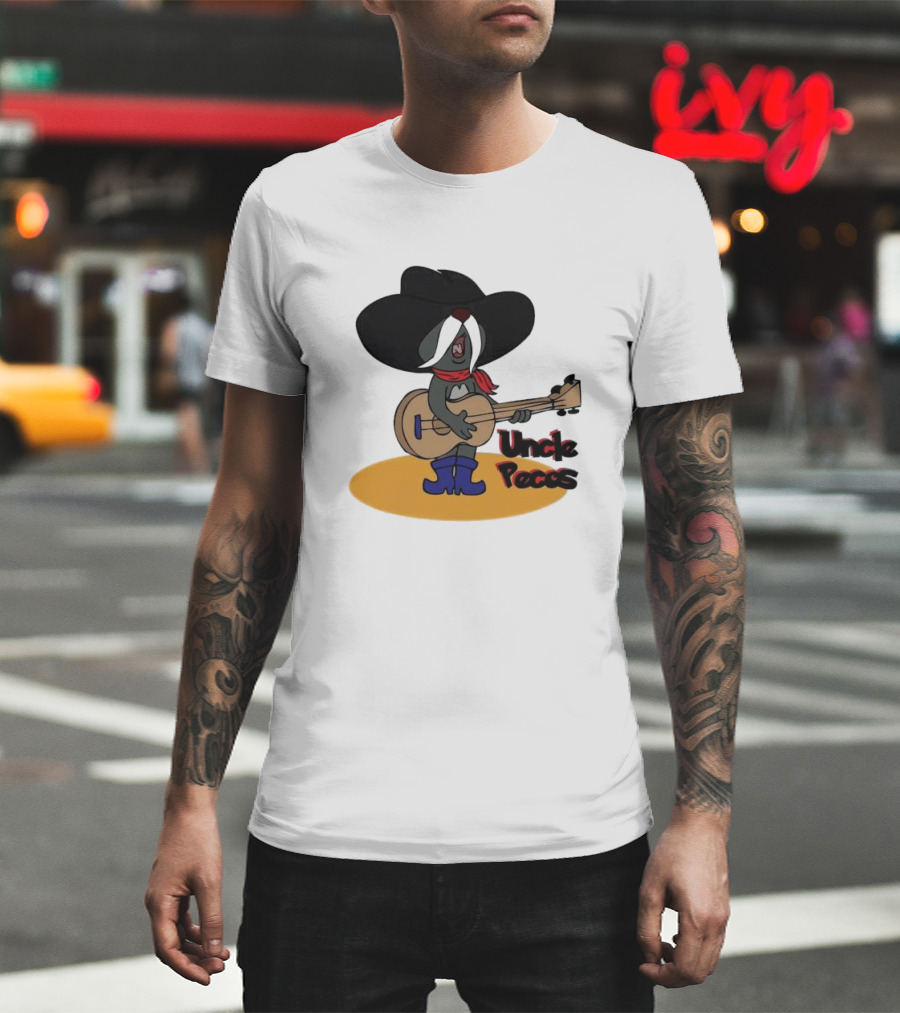 Tom And Jerry Uncle Pecos Playing Guitar With Big Black Hat And Red Scarf T-Shirt