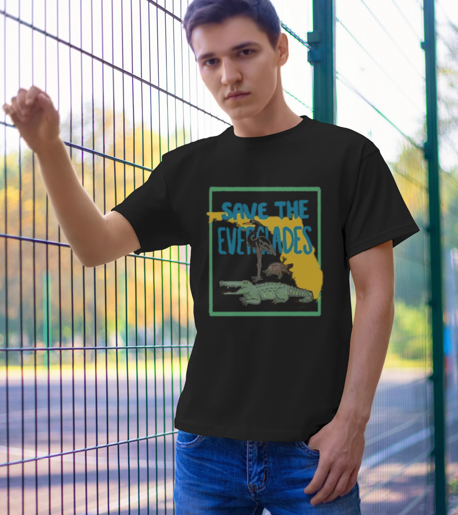Gators Daily Save The Everglades Florida Map With Alligator, Heron, And Turtle T-Shirt