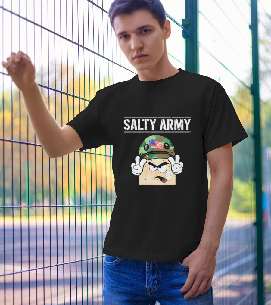 Salty Army Cracker With Camouflage Helmet Smoking Cigarette T-Shirt
