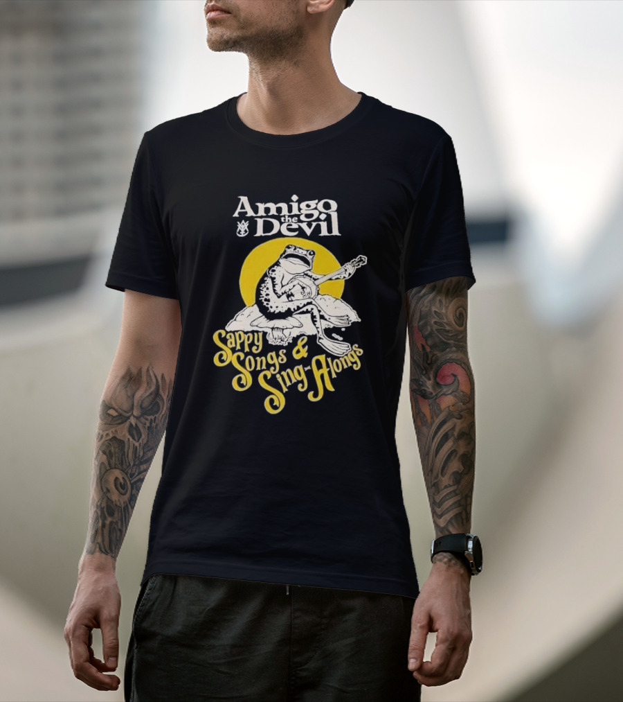 Amigo The Devil Sappy Songs And Sing Alongs Frog Playing Guitar T-Shirt